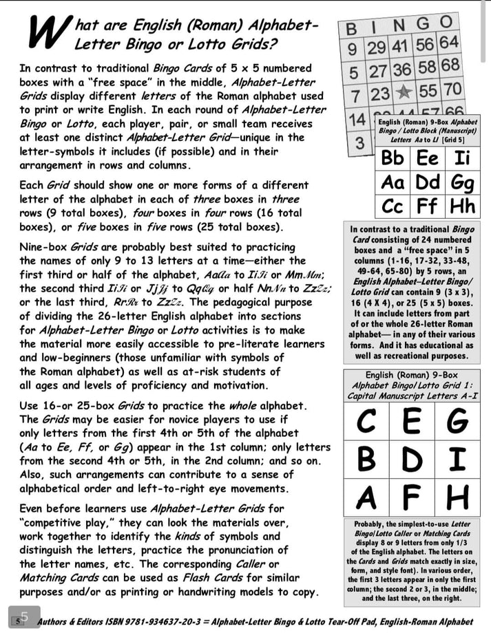 Alphabet Letters Bingo/Lotto, English-Roman(Print) – Work/Life English