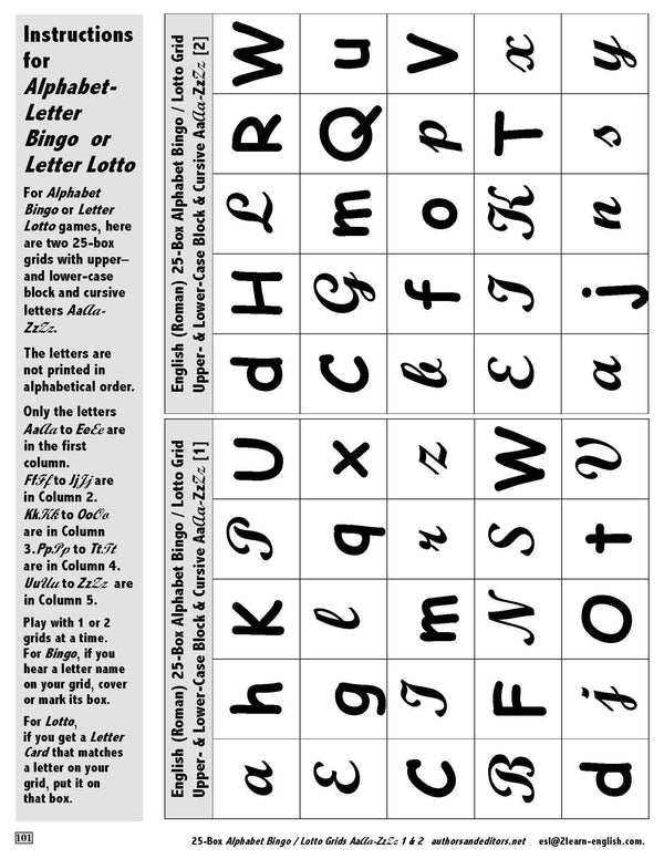 Play Alphabet Bingo and Lotto with Cursive Letters – Work/Life English
