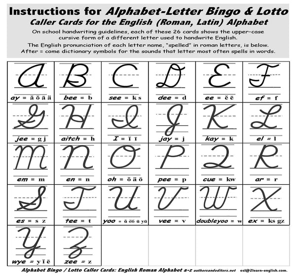 Play Alphabet Bingo and Lotto with Cursive Letters – Work/Life English