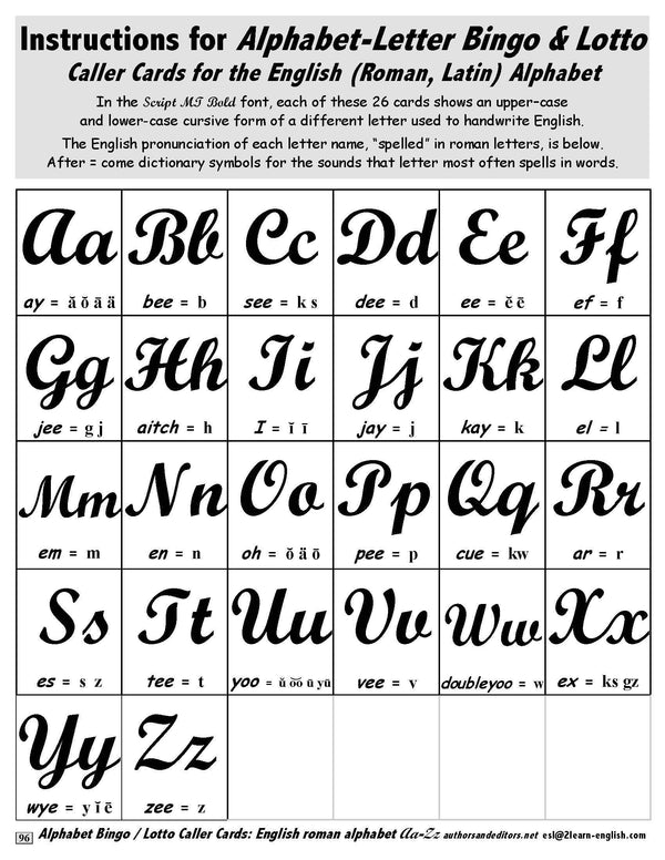 Play Alphabet Bingo and Lotto with Cursive Letters – Work/Life English