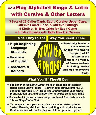 Play Alphabet Bingo and Lotto with Cursive Letters – Work/Life English