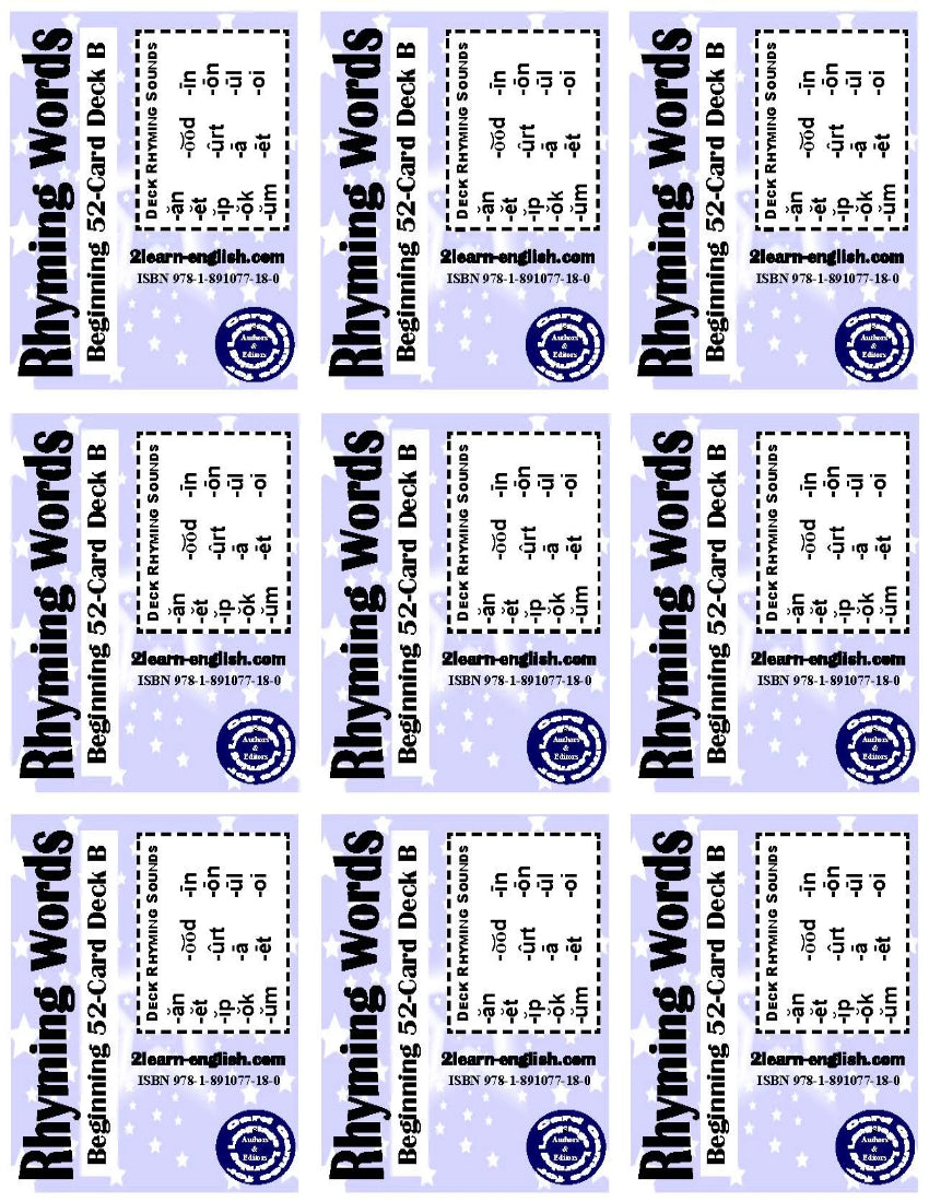 Get & Use Deck B of 52 Beginning Rhyming-Words Picture Cards – Work ...