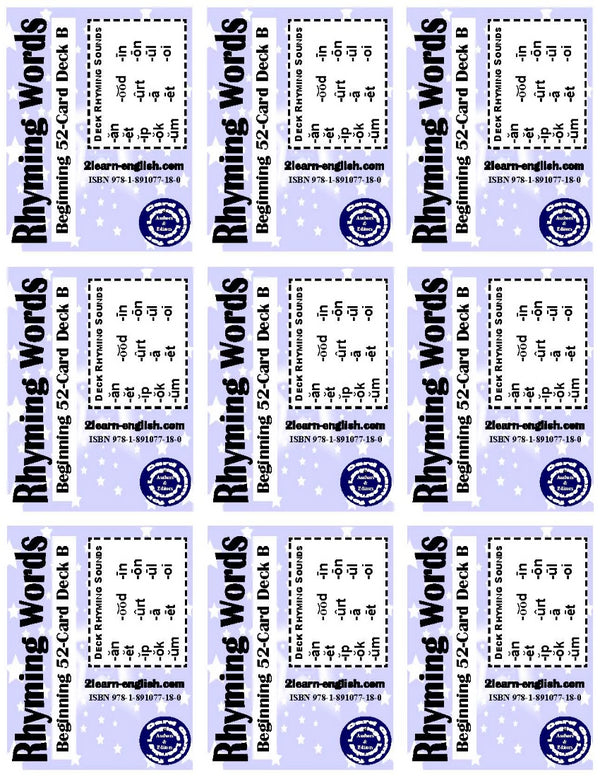 Get & Use Deck B of 52 Beginning Rhyming-Words Picture Cards – Work ...